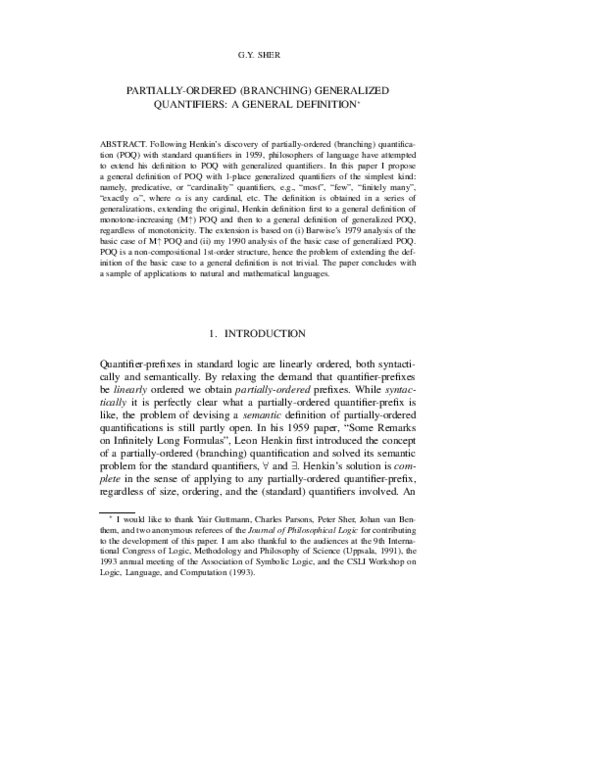 Pdf Partially Ordered Branching Generalized Quantifiers A General Definition