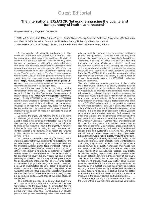 (PDF) The international EQUATOR network: enhancing the quality and ...