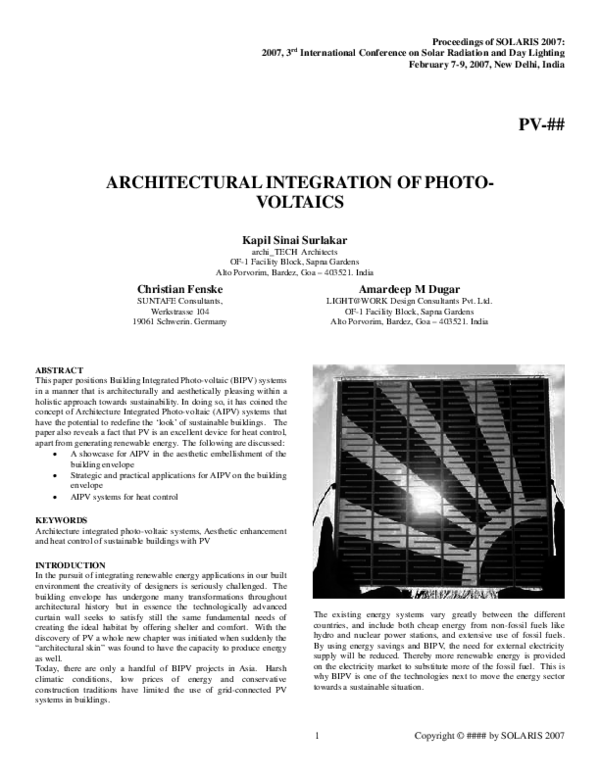 (PDF) Architectural Integration of Photovoltaics