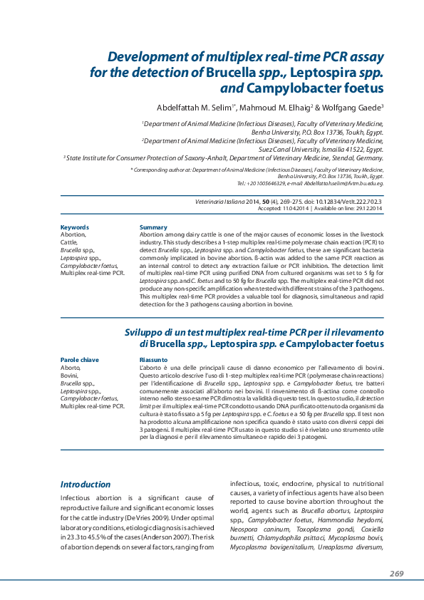 (PDF) Development of multiplex real-time PCR assay for the detection of Brucella spp ...