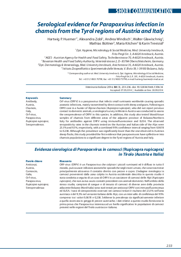 (PDF) Serological evidence for Parapoxvirus infection in chamois from ...