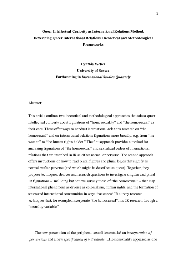 (PDF) Queer Intellectual Curiosity as International Relations Method ...