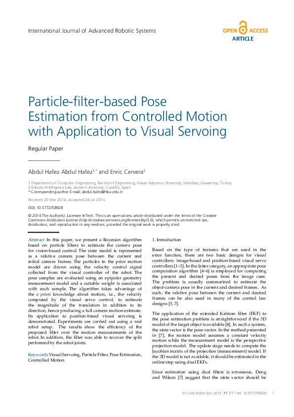 (PDF) Particle Filter-based Pose Estimation from Controlled Motion with Application to Visual ...