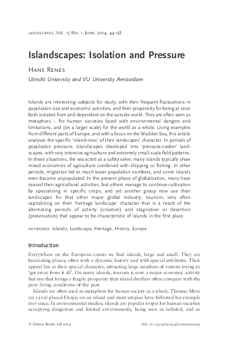 (PDF) Islandscapes; isolation and pressure