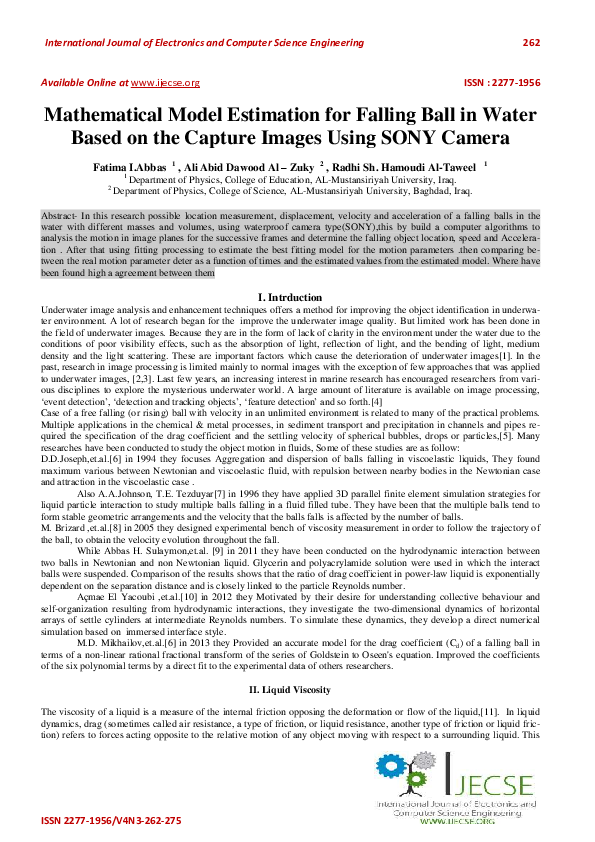 (PDF) Mathematical Model Estimation for Falling Ball in Water Based on ...