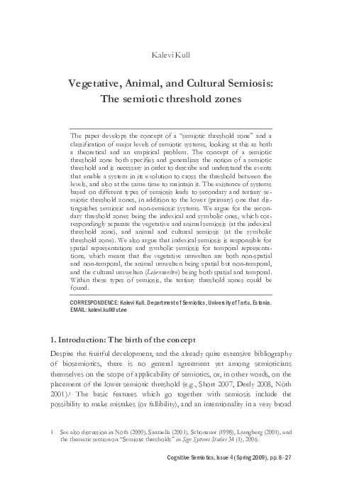 (PDF) Vegetative, animal, and cultural semiosis: The semiotic threshold ...