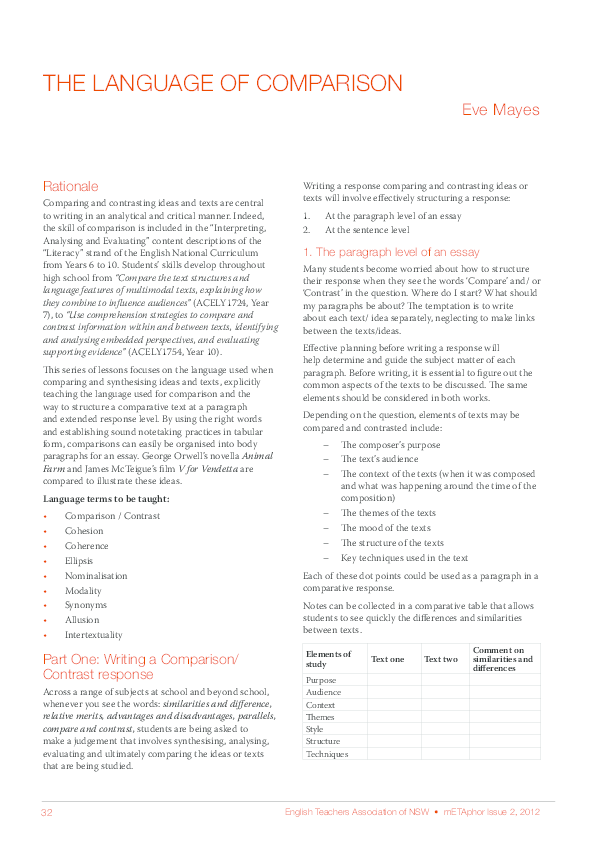(PDF) The language of comparison, mETAphor, 2, pp.32-44.