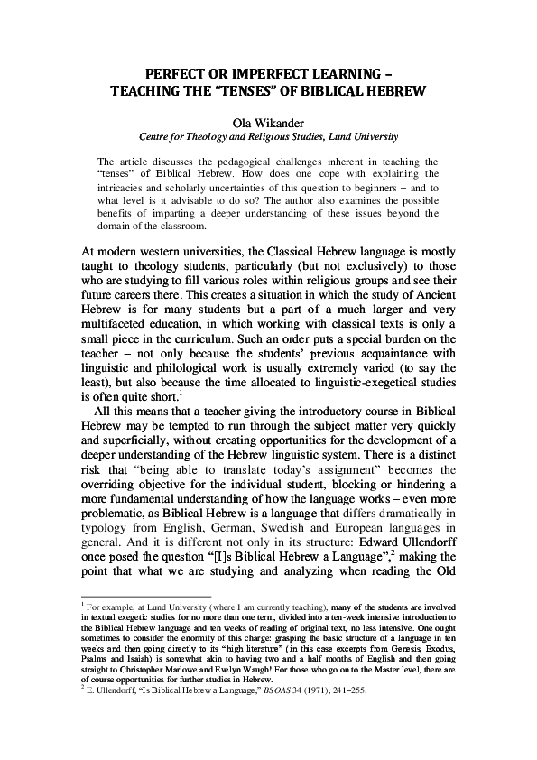 (PDF) Perfect or Imperfect Learning - Teaching the "Tenses" of Biblical ...