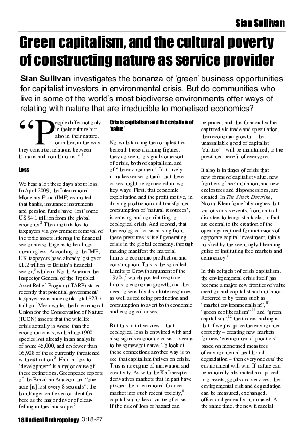 Green capitalism, and the cultural poverty of constructing nature as ...