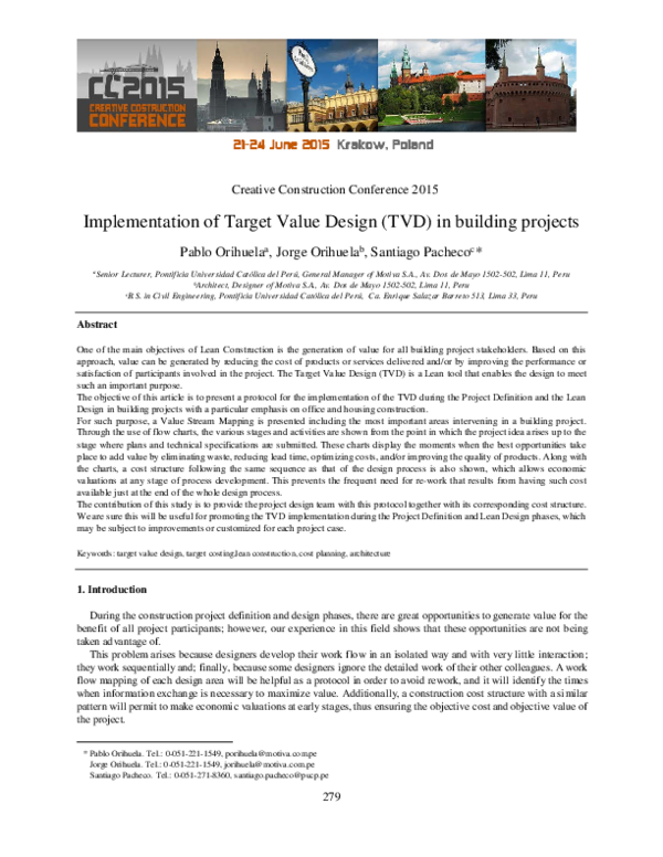 (PDF) Implementation of Target Value Design (TVD) in building projects