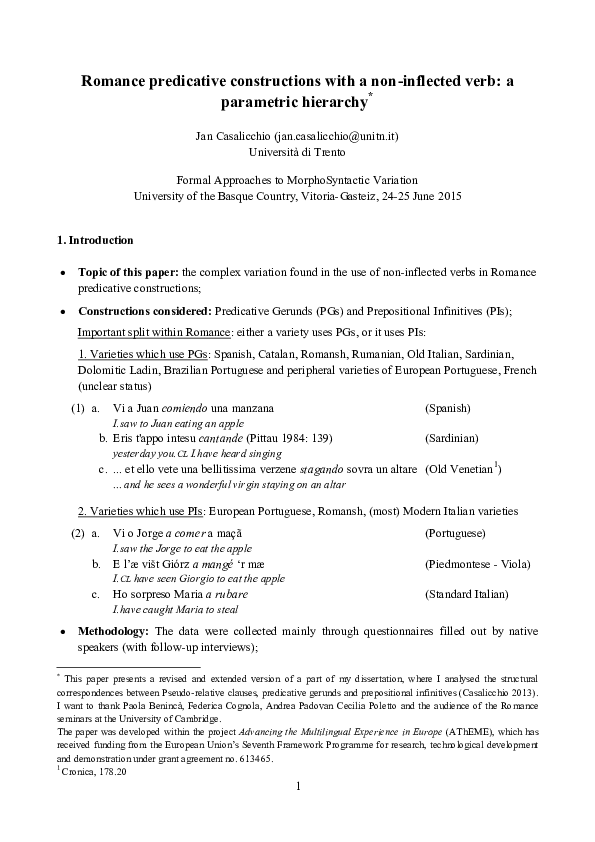 (PDF) Romance predicative constructions with a non-finite verb: a ...