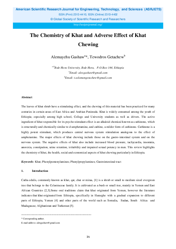 (PDF) The Chemistry of Khat and Adverse Effect of Khat Chewing
