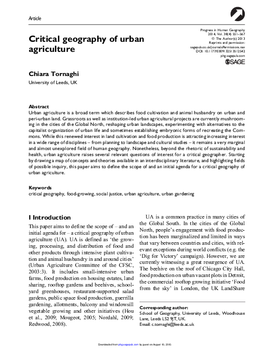 (PDF) Critical geography of urban agriculture