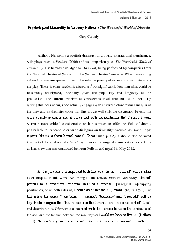 (PDF) Psychological Liminality in Anthony Neilson’s The Wonderful World ...