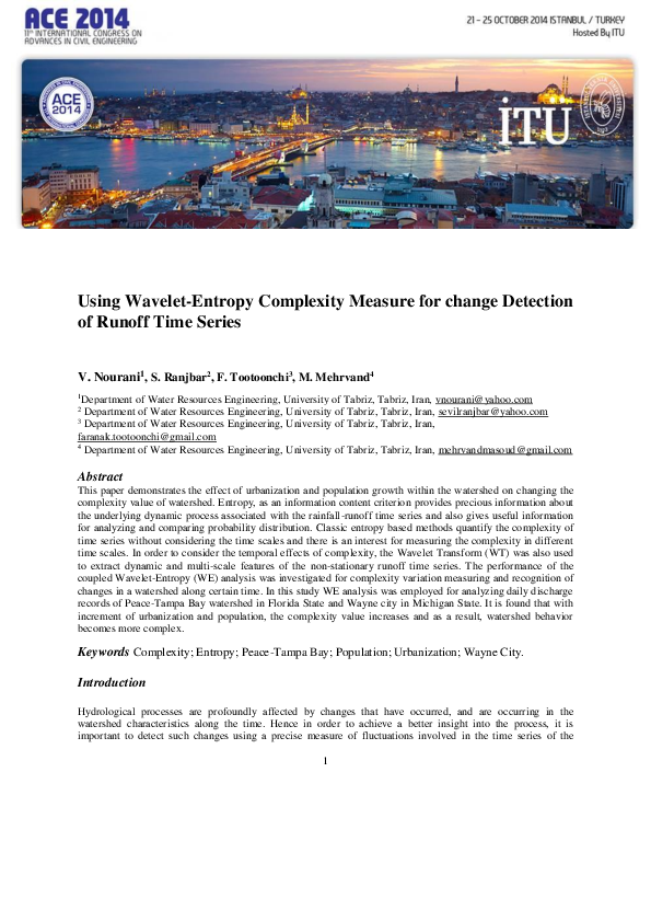 (PDF) Using Wavelet-Entropy Complexity Measure for change Detection of Runoff Time Series