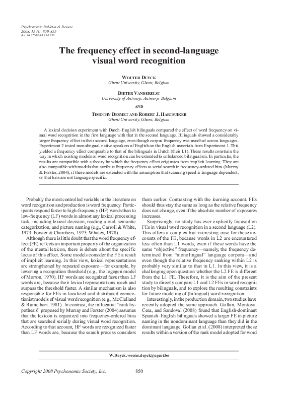 (PDF) The frequency effect in second-language visual word recognition