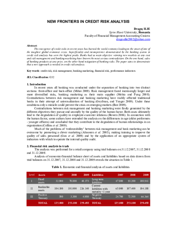 (PDF) NEW FRONTIERS IN CREDIT RISK ANALYSIS