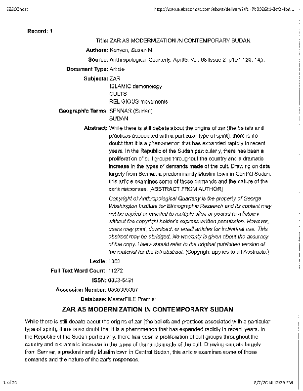 (PDF) Zar as Modernization in Contemporary Sudan