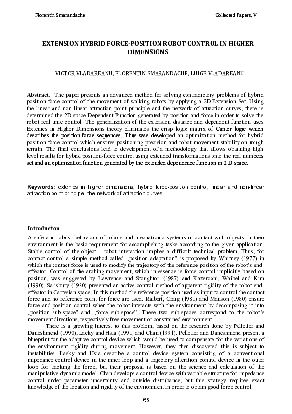 Pdf Extension Hybrid Force Position Robot Control In Higher Dimensions