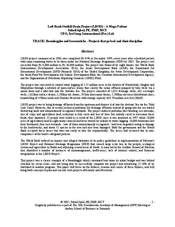 (PDF) Left Bank Outfall Drain (LBOD) Project - A Mega Failure