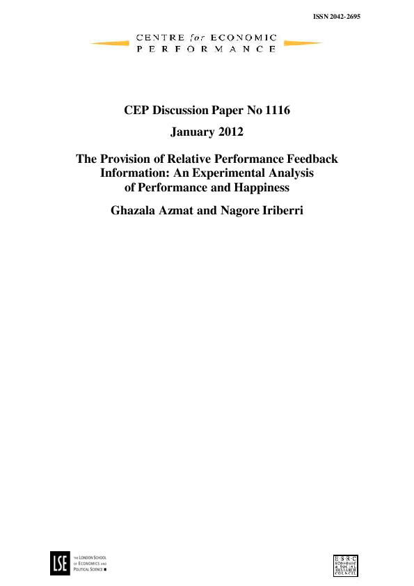 Pdf The Provision Of Relative Performance Feedback Information An Experimental Analysis Of