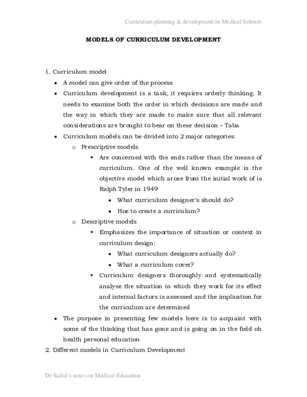 (PDF) Curriculum planning & development in Medical Schools