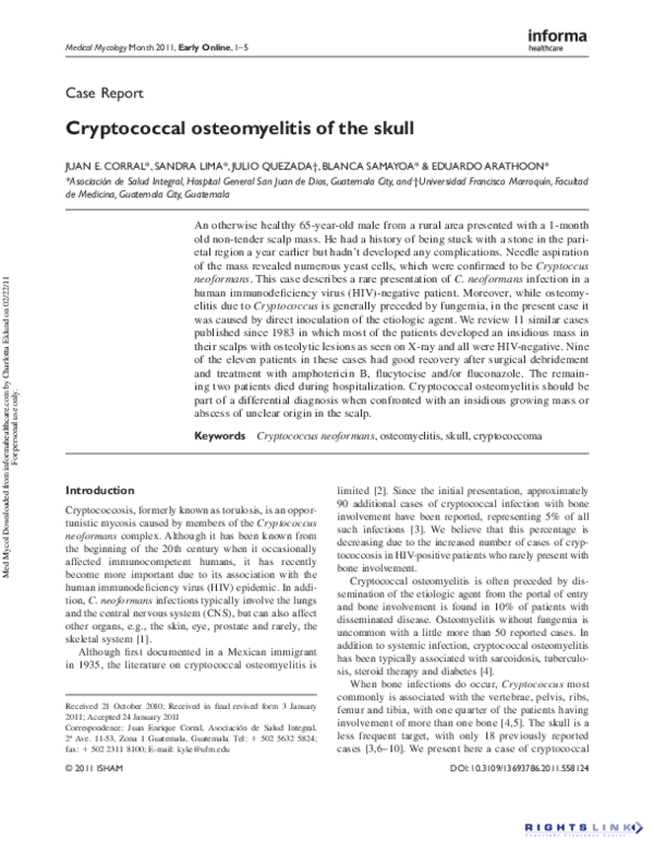 (PDF) Cryptococcal osteomyelitis of the skull