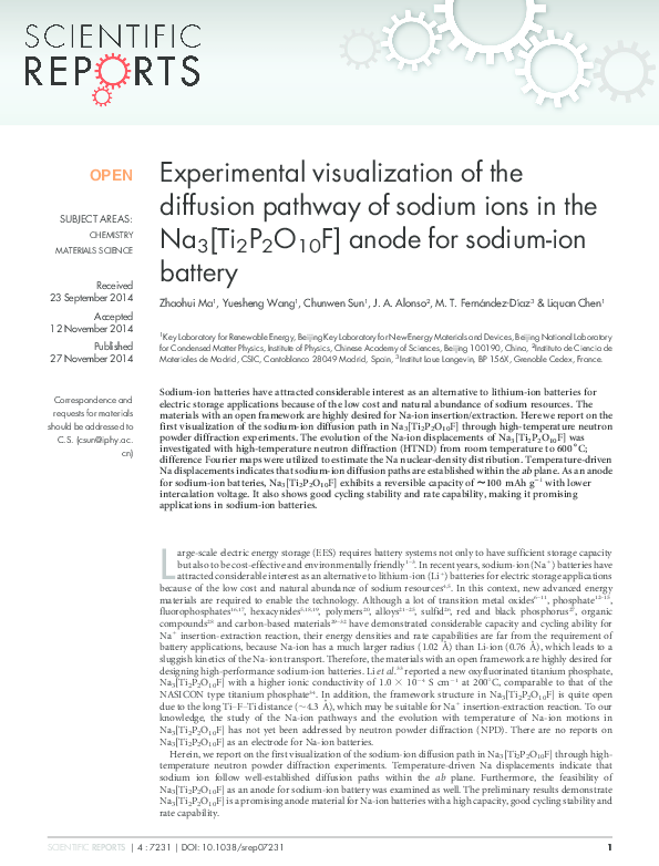 (PDF) Experimental visualization of the diffusion pathway of sodium ...