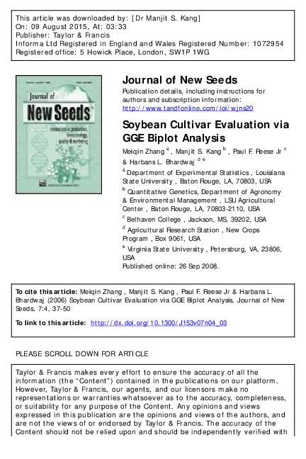 (PDF) Soybean Cultivar Evaluation via GGE Biplot Analysis