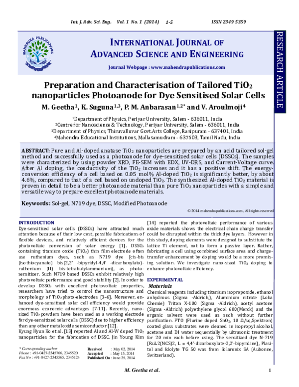 (PDF) Preparation and Characterisation of Tailored TiO2 nanoparticles ...