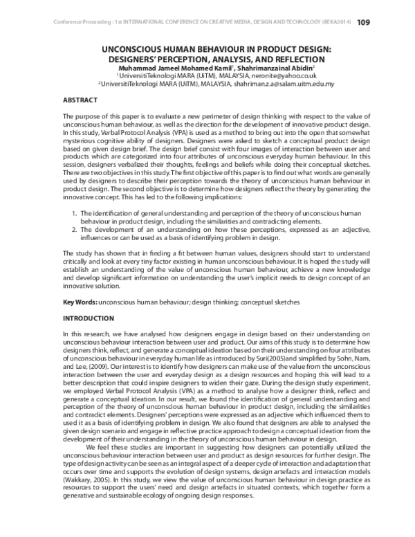 (PDF) UNCONSCIOUS HUMAN BEHAVIOUR IN PRODUCT DESIGN: DESIGNERS ...