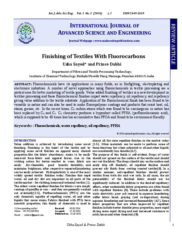 (PDF) Finishing of Textiles With Fluorocarbons