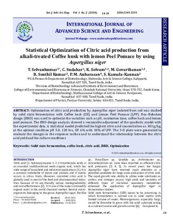 (PDF) Statistical Optimization of Citric acid production from alkali ...