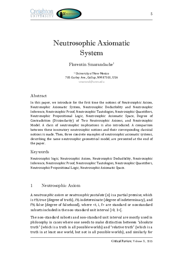 Pdf Neutrosophic Axiomatic System Florentin Smarandache