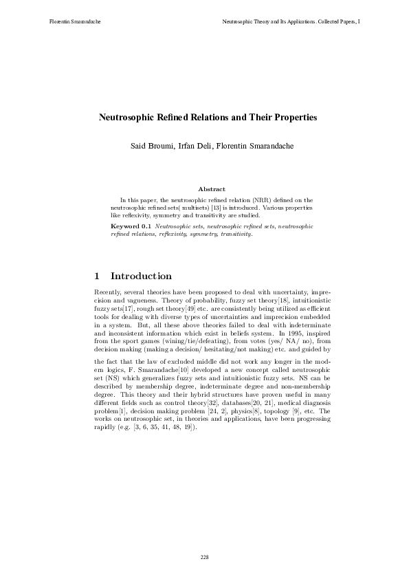 Pdf Neutrosophic Refined Relations And Their Properties