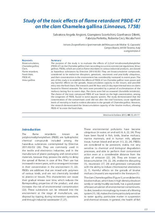 (PDF) Study of the toxic effects of flame retardant PBDE-47 on the clam ...
