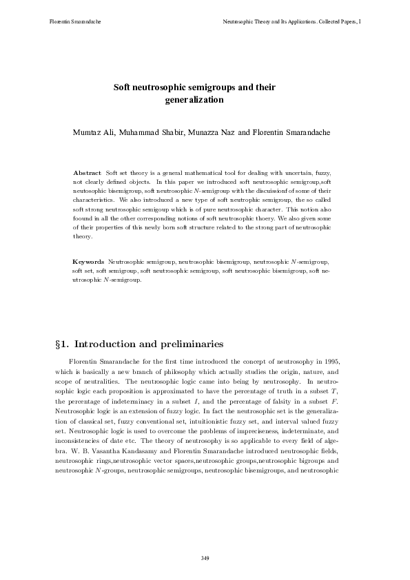 (PDF) Soft neutrosophic semigroups and their generalization