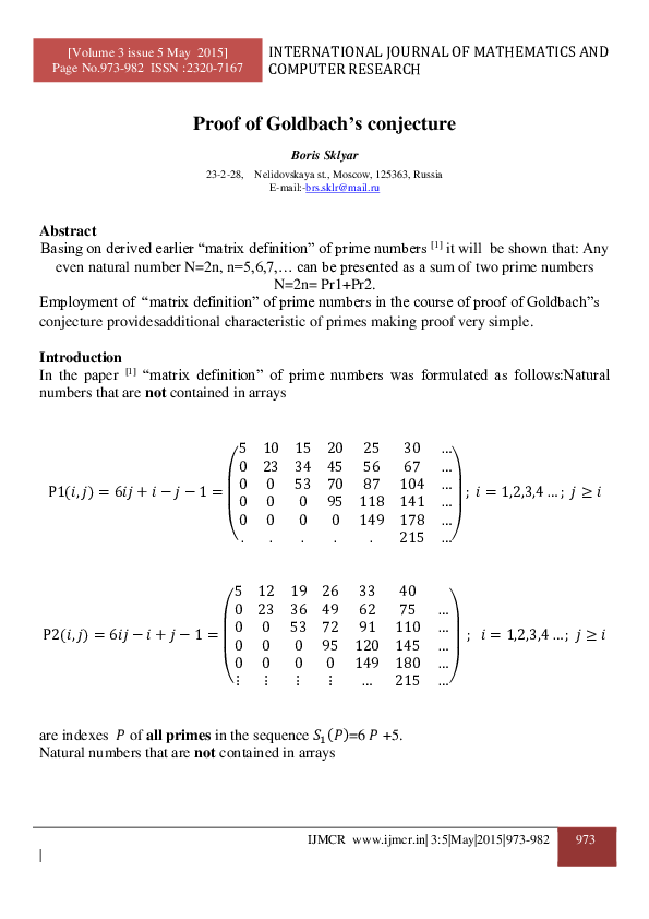 (PDF) Proof of GOLDBACH"s conjecture