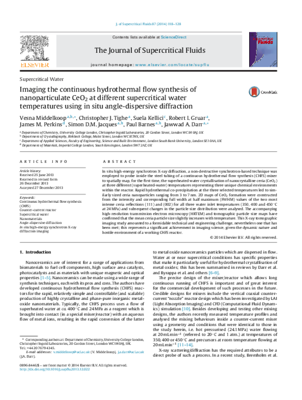 (PDF) Imaging the continuous hydrothermal flow synthesis of nanoparticulate CeO2 at different ...