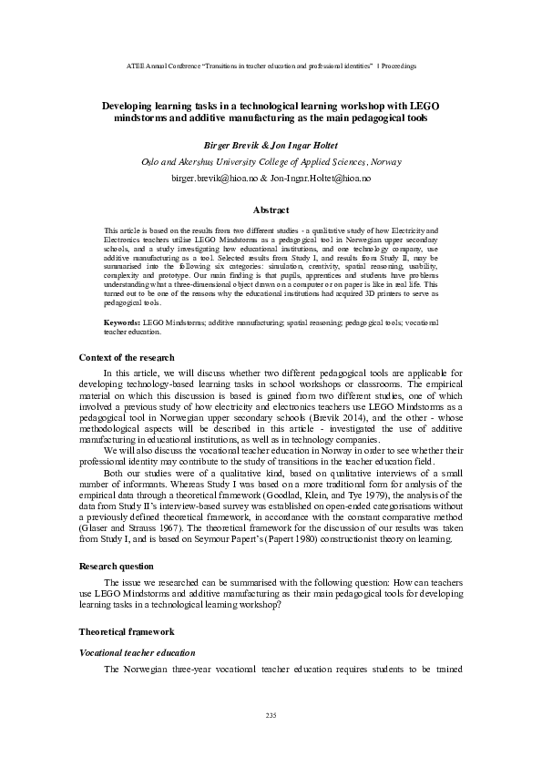 (PDF) Developing learning tasks in a technological learning workshop ...
