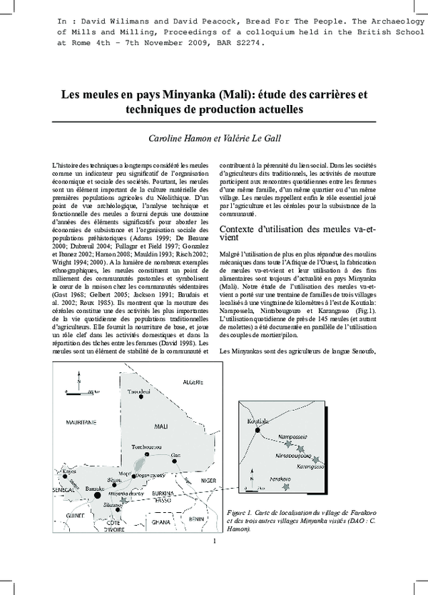 Les meules en pays Minyanka (Mali) : étude des carrières et techniques ...