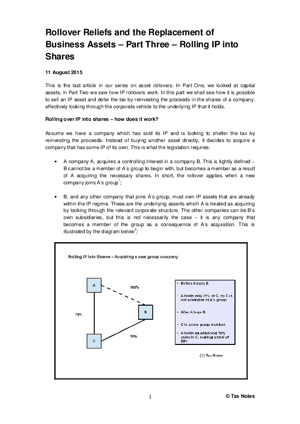 (PDF) Rollover Reliefs and the Replacement of Business Assets Part ...