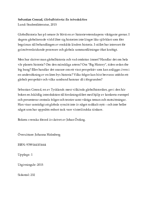 (PDF) Preface to Sebastian Conrad, Globalhistoria