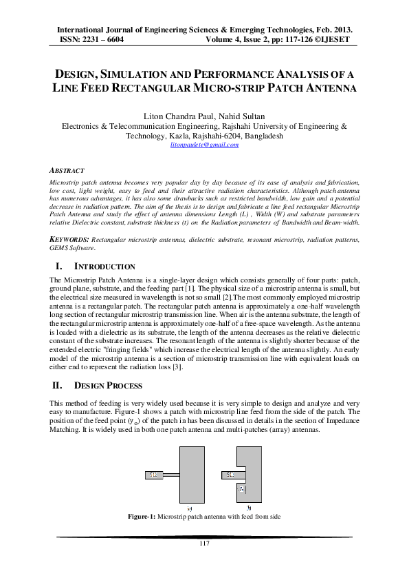 Pdf Design Simulation And Performance Analysis Of A Line Feed