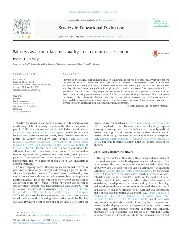 (PDF) Fairness as a Multifaceted Quality in Classroom Assessment (2014 ...