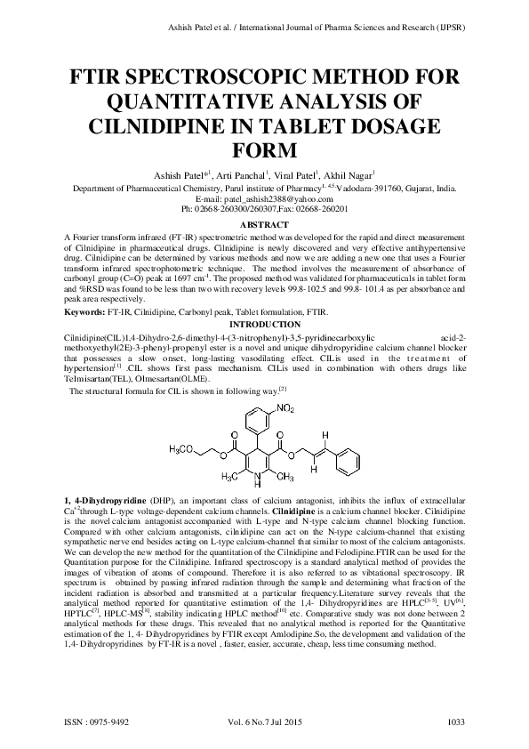 Pdf Ftir Spectroscopic Method For Quantitative Analysis Of