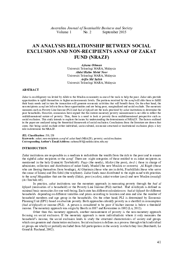 (PDF) An Analysis Relationship between Social Exclusion and NRAZF