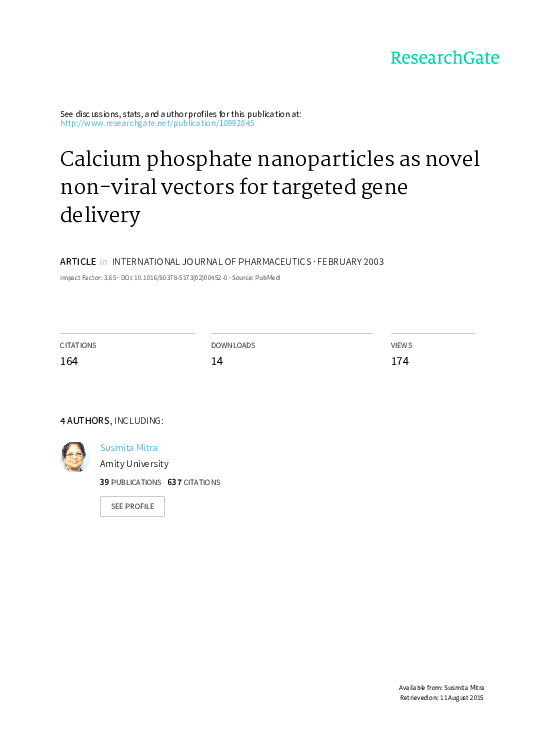 (PDF) Calcium phosphate nanoparticles as novel non-viral vectors for targeted gene delivery