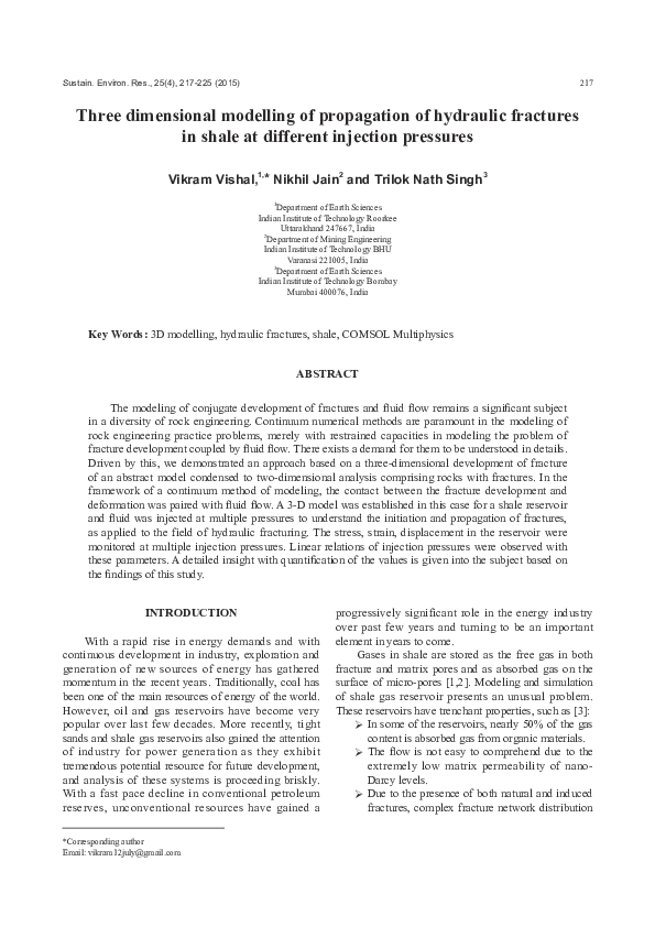 Pdf Three Dimensional Modelling Of Propagation Of Hydraulic Fractures In Shale At Different