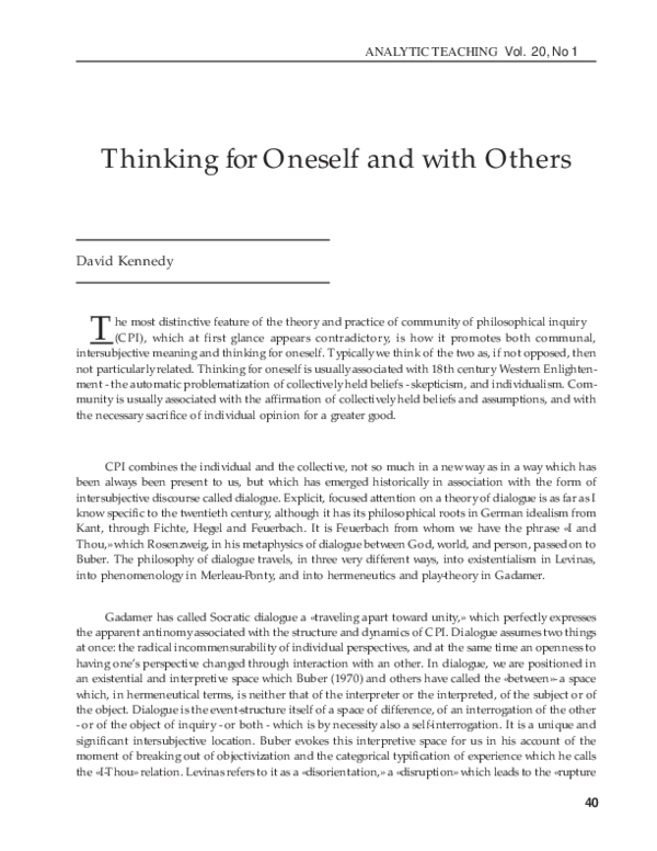 (PDF) THINKING FOR ONESELF AND WITH OTHERS
